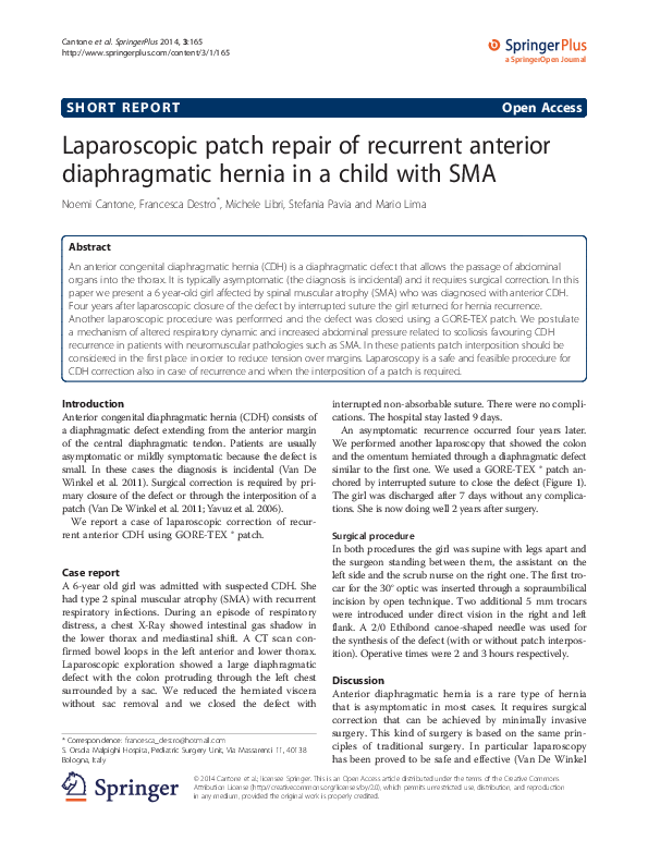 (PDF) Laparoscopic patch repair of recurrent anterior diaphragmatic ...