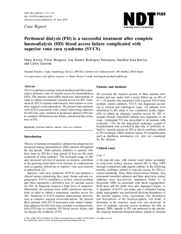(PDF) Peritoneal dialysis (PD) is a successful treatment after complete ...