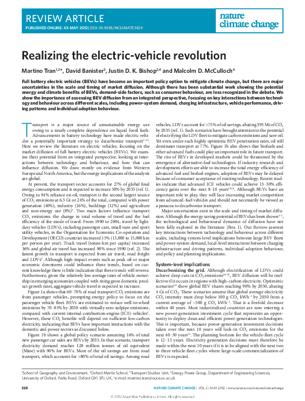 (PDF) Realizing the electric-vehicle revolution
