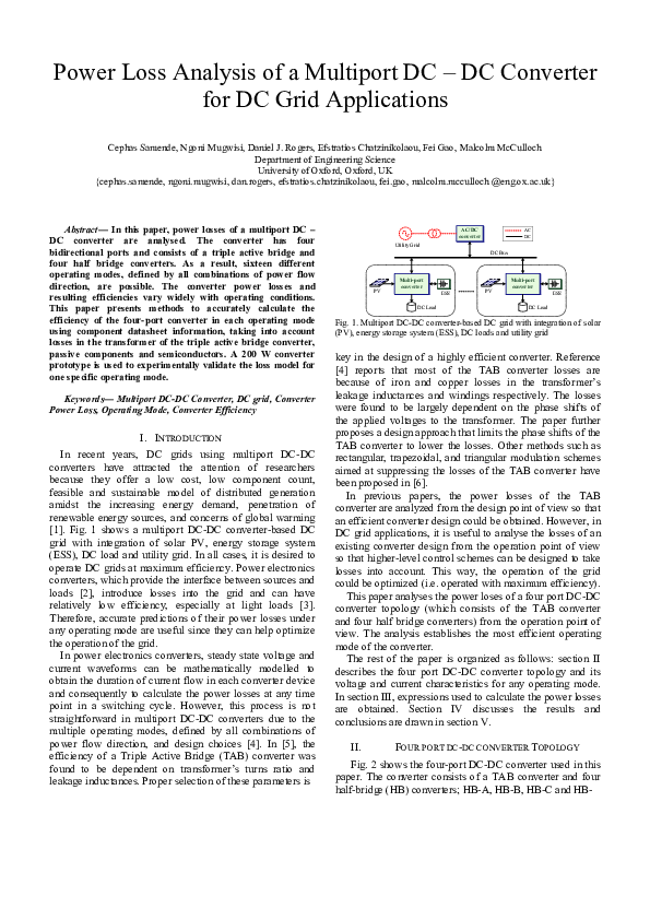 (PDF) Power Loss Analysis of a Multiport DC – DC Converter for DC Grid Applications