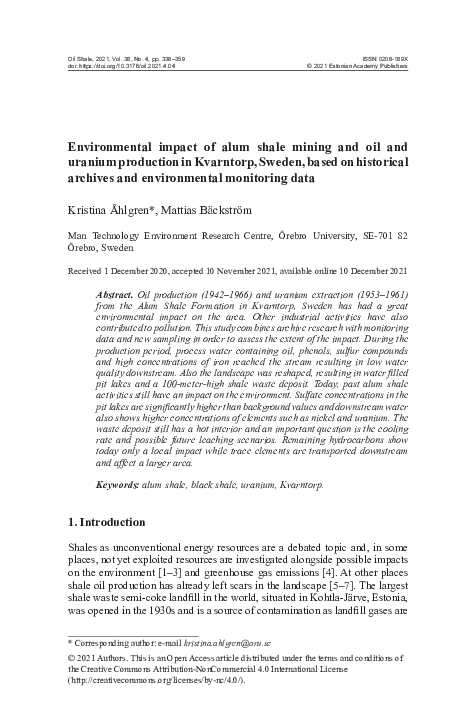 (PDF) Environmental impact of alum shale mining and oil and uranium ...