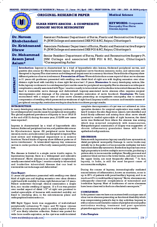 (PDF) Ulnar Nerve Abscess - a Compressive Sensory Motor Neuropathy