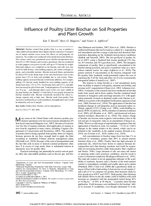(PDF) Influence of Poultry Litter Biochar on Soil Properties and Plant ...
