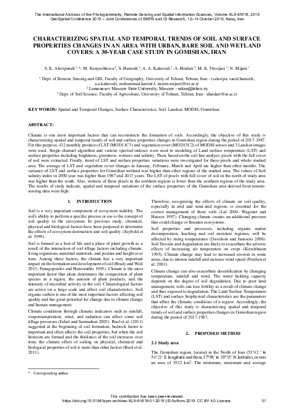 (PDF) Characterizing Spatial and Temporal Trends of Soil and Surface Properties Changes in an ...