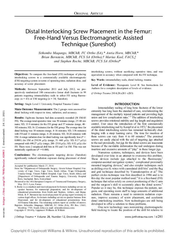 (PDF) Distal Interlocking Screw Placement in the Femur