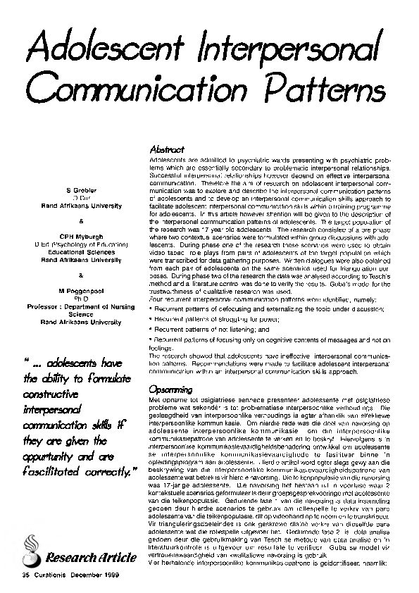 (PDF) Adolescent Interpersonal Communication Patterns