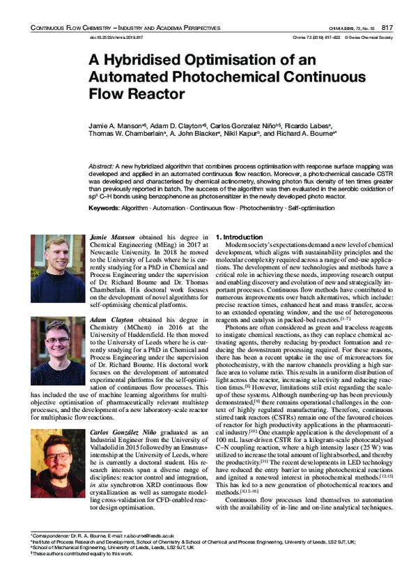 (PDF) A Hybridised Optimisation of an Automated Photochemical Continuous Flow Reactor | Nikil ...