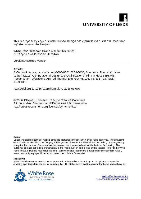 (PDF) Computational design and optimisation of pin fin heat sinks with ...
