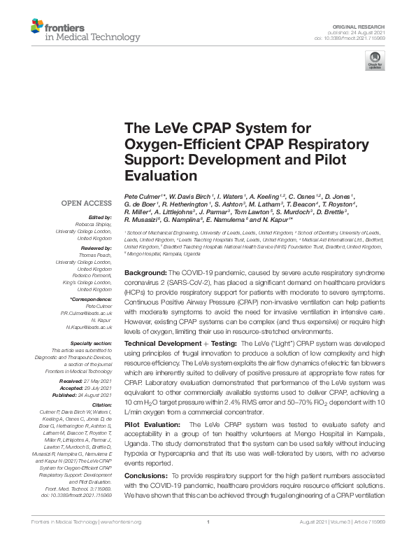 (PDF) The LeVe CPAP System for Oxygen-Efficient CPAP Respiratory ...