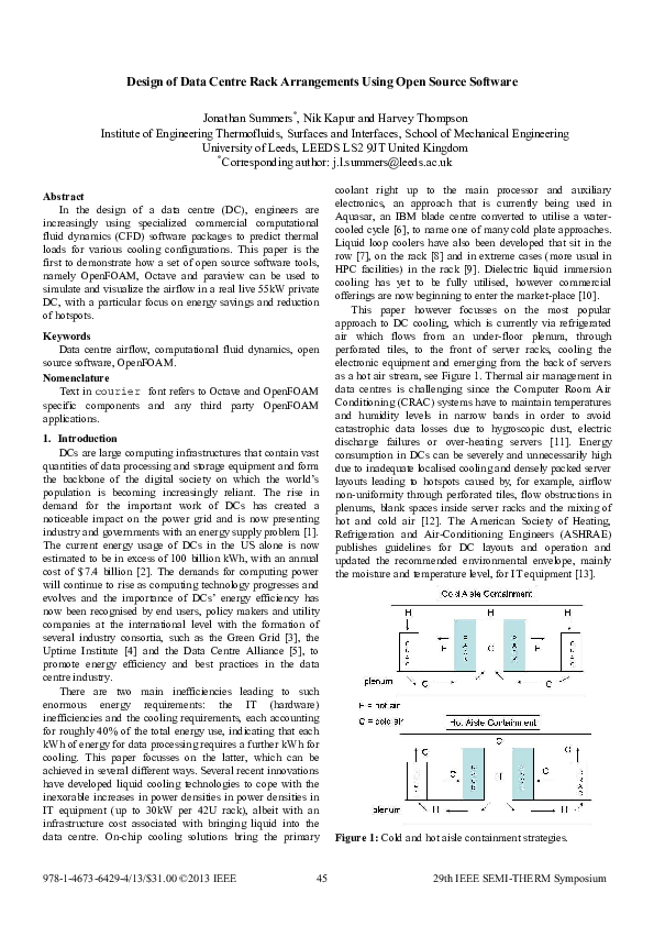 (PDF) Design of data centre rack arrangements using open source software