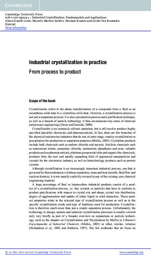 (PDF) Industrial crystallization in practice: from process to product