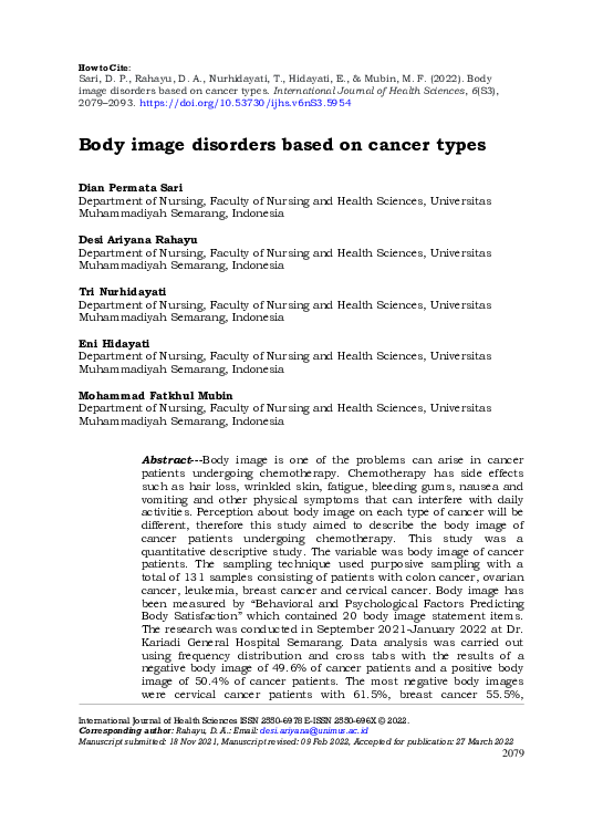 (PDF) Body image disorders based on cancer types