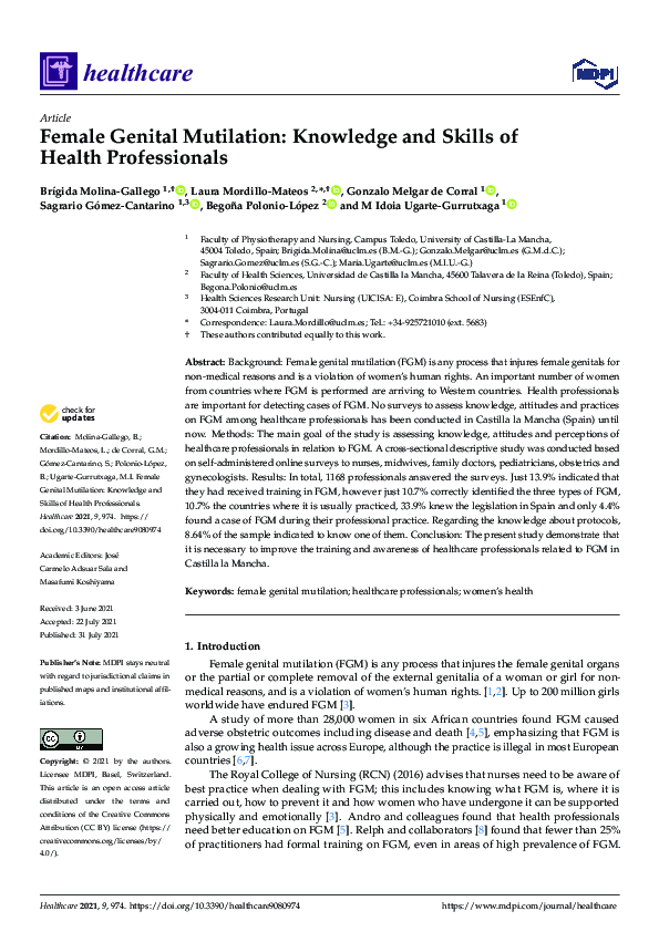 (PDF) Female Genital Mutilation: Knowledge and Skills of Health Professionals