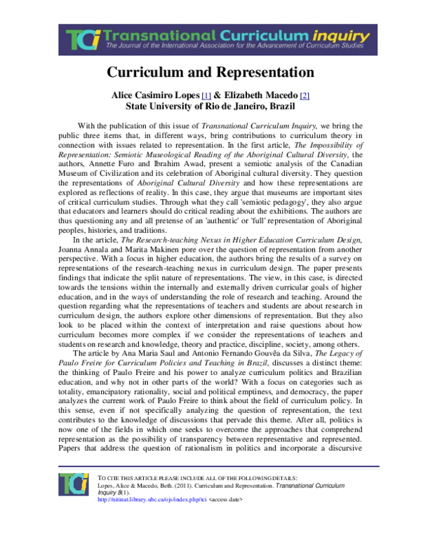 (PDF) Curriculum and Representation