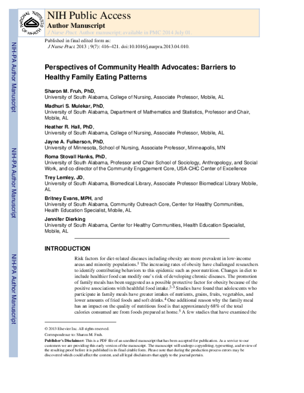 (PDF) Perspectives of Community Health Advocates: Barriers to Healthy ...