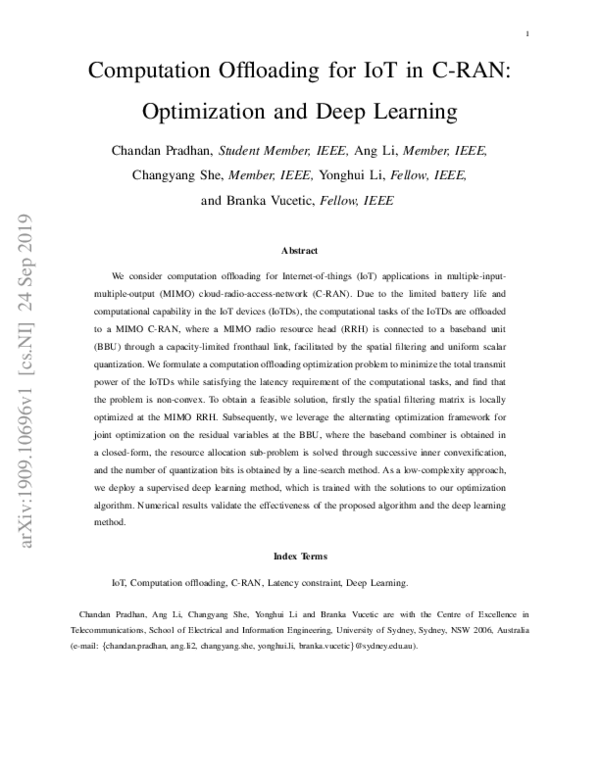 (PDF) Computation Offloading for IoT in C-RAN: Optimization and Deep Learning | Chandan Kumar ...
