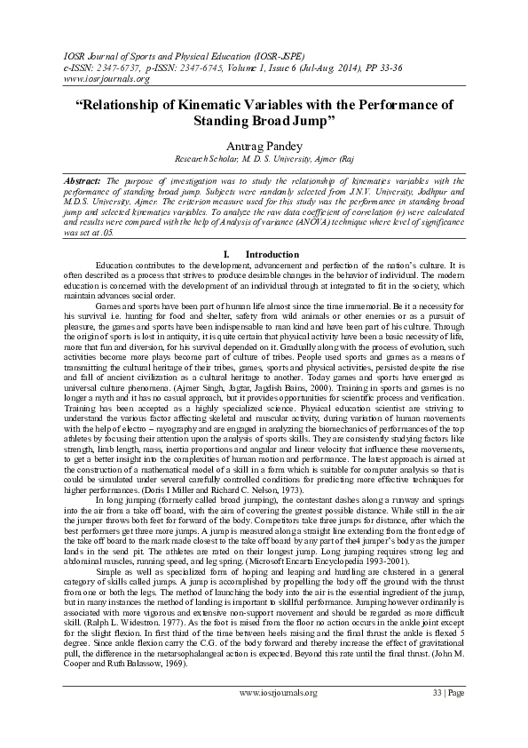 (PDF) Relationship of Kinematic Variables with the Performance of Standing Broad Jump