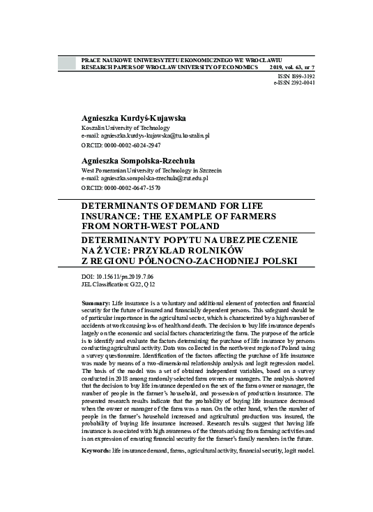 (PDF) Determinants of demand for life insurance: The example of farmers ...