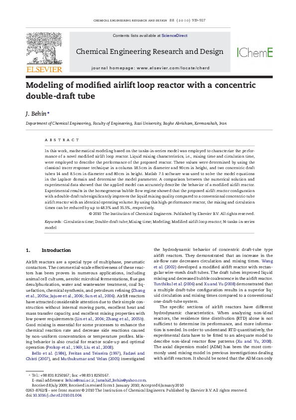 (PDF) Modeling of modified airlift loop reactor with a concentric ...