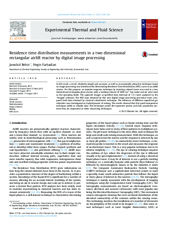 (PDF) Residence time distribution measurements in a two dimensional ...