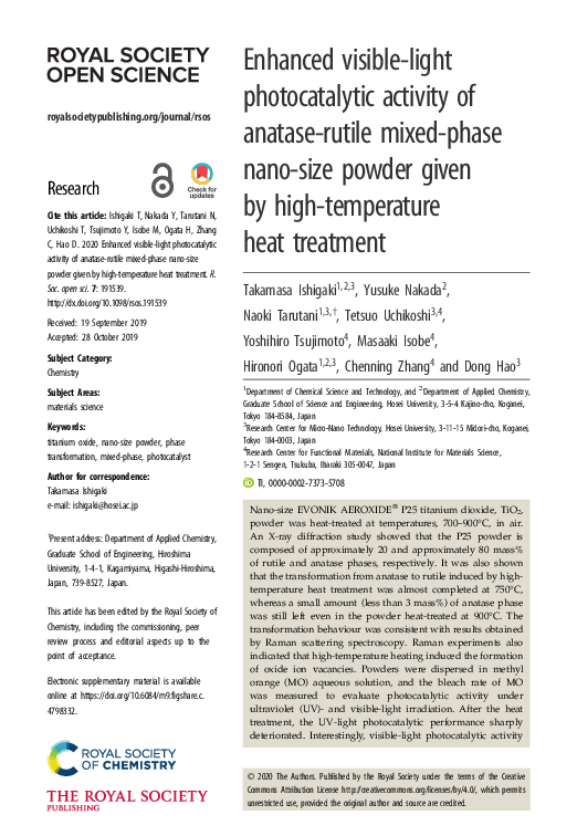Pdf Enhanced Visible Light Photocatalytic Activity Of Anatase Rutile Mixed Phase Nano Size