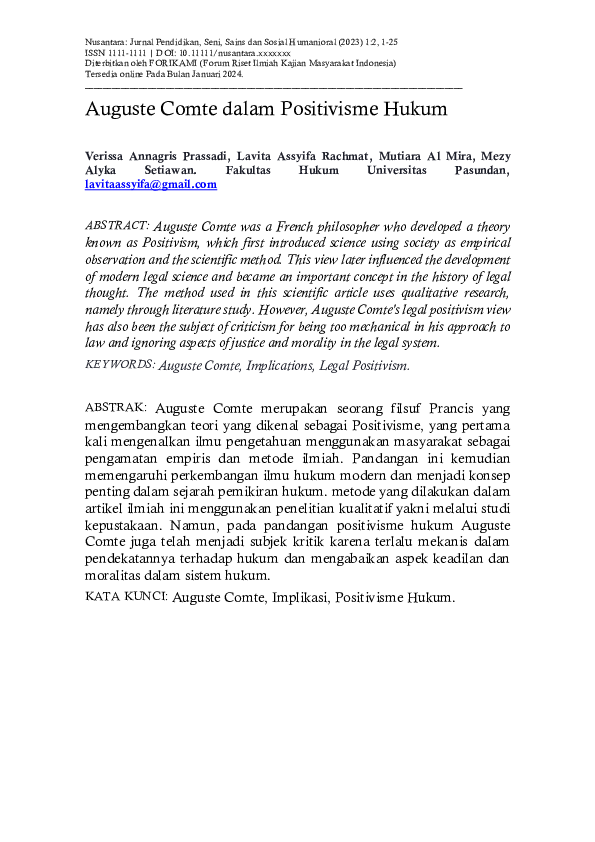 (PDF) Auguste Comte dalam Positivisme Hukum