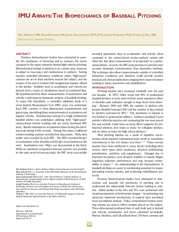 (PDF) Imu Arrays: the Biomechanics of Baseball Pitching