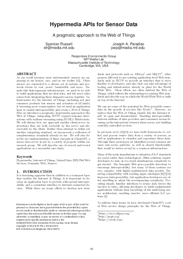 (PDF) Hypermedia APIs for Sensor Data: A pragmatic approach to the Web ...