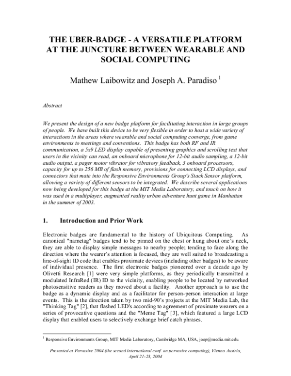(PDF) The Uber-Badge - a Versatile Platform at the Juncture Between ...