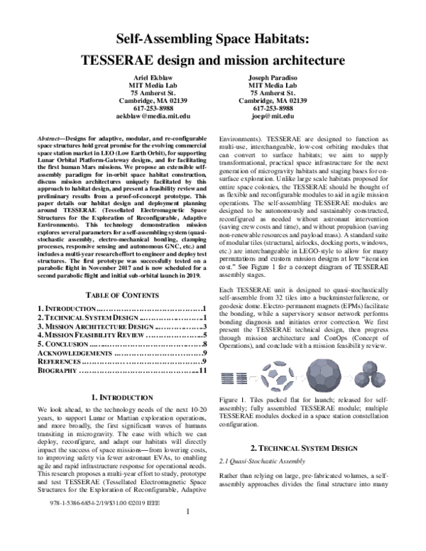 (PDF) Self-Assembling Space Habitats: TESSERAE design and mission ...
