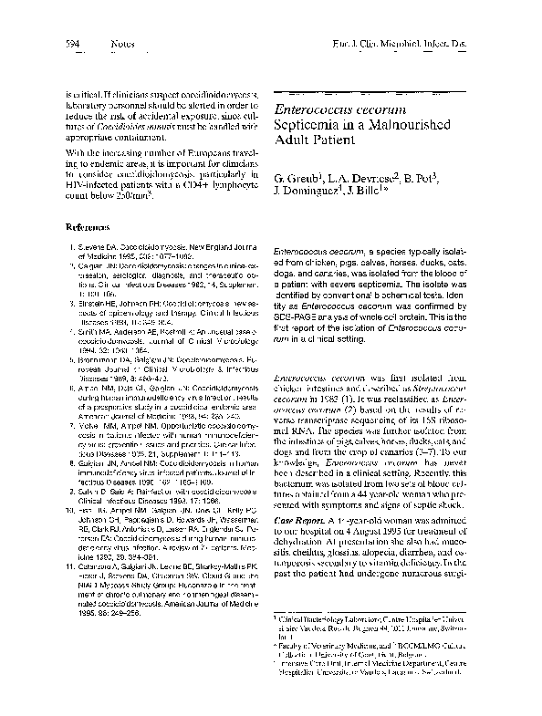 (PDF) Enterococcus cecorum septicemia in a malnourished adult patient