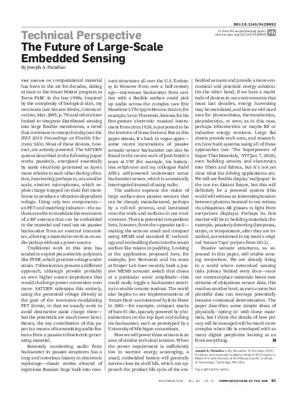 (PDF) Technical perspective: The future of large-scale embedded sensing | Joseph Paradiso ...