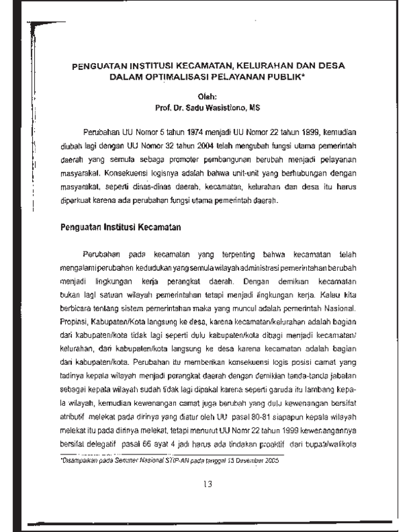 (PDF) Penguatan institusi kecamatan, kelurahan dan desa dalam optimalisasi pelayanan publik