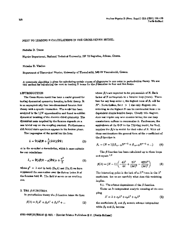 (PDF) Next to leading N calculations in the gross-neveu model