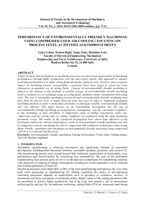 (PDF) Performance of environmentally friendly machining using compressed cold air cooling ...