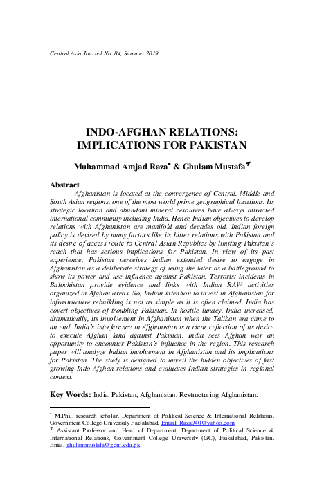 (PDF) Indo-Afghan Relations: Implications for Pakistan