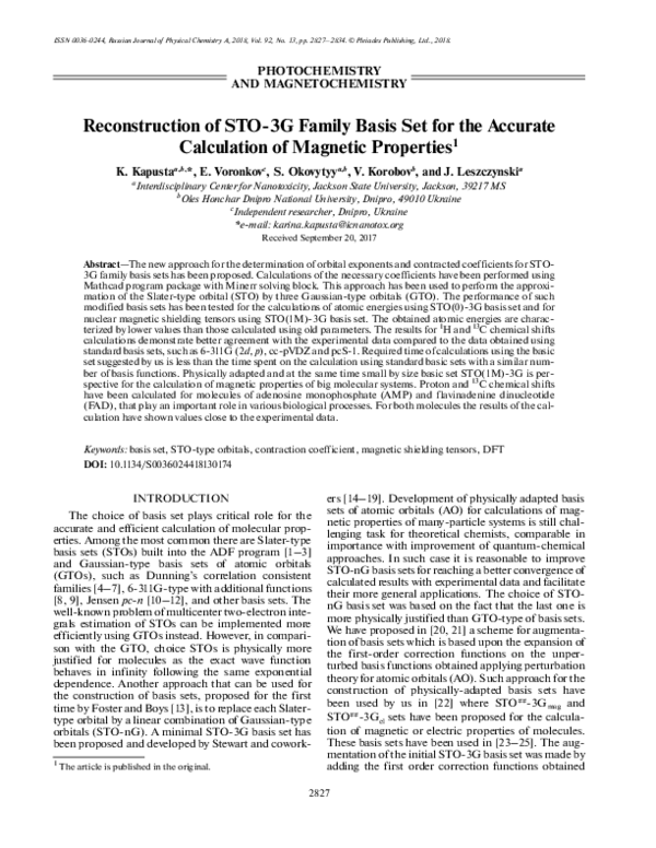 (PDF) Reconstruction of STO-3G Family Basis Set for the Accurate ...