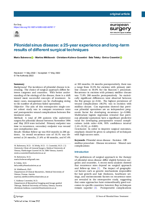 (PDF) Pilonidal sinus disease: a 25-year experience and long-term ...