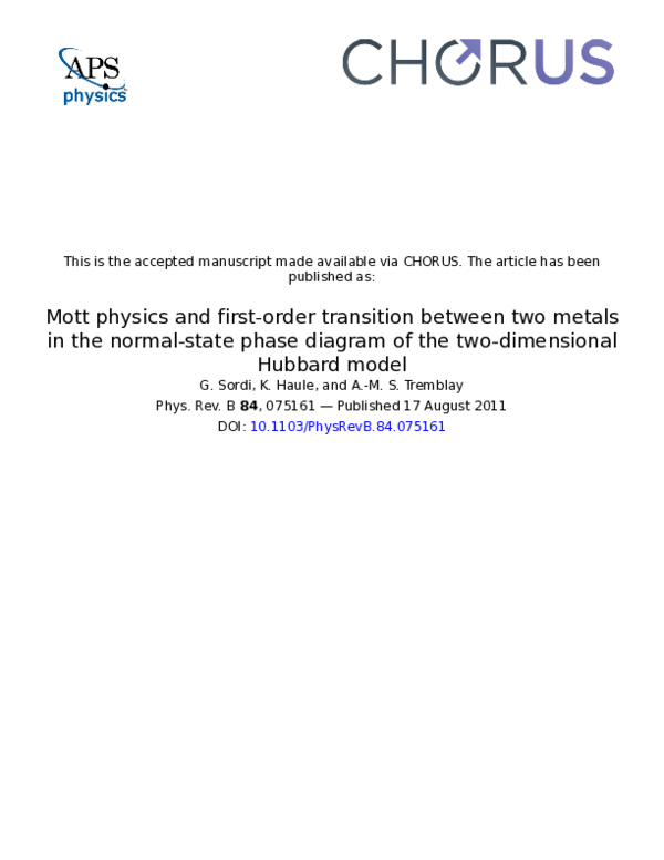 (PDF) Mott physics and first-order transition between two metals in the ...