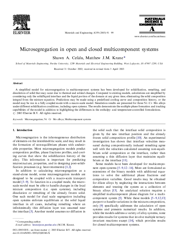 (PDF) Microsegregation in open and closed multicomponent systems
