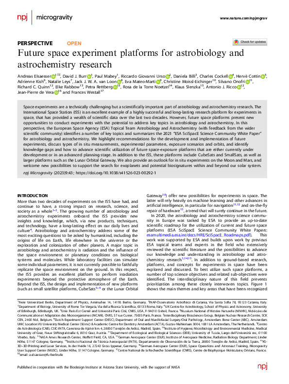 (PDF) Future space experiment platforms for astrobiology and ...