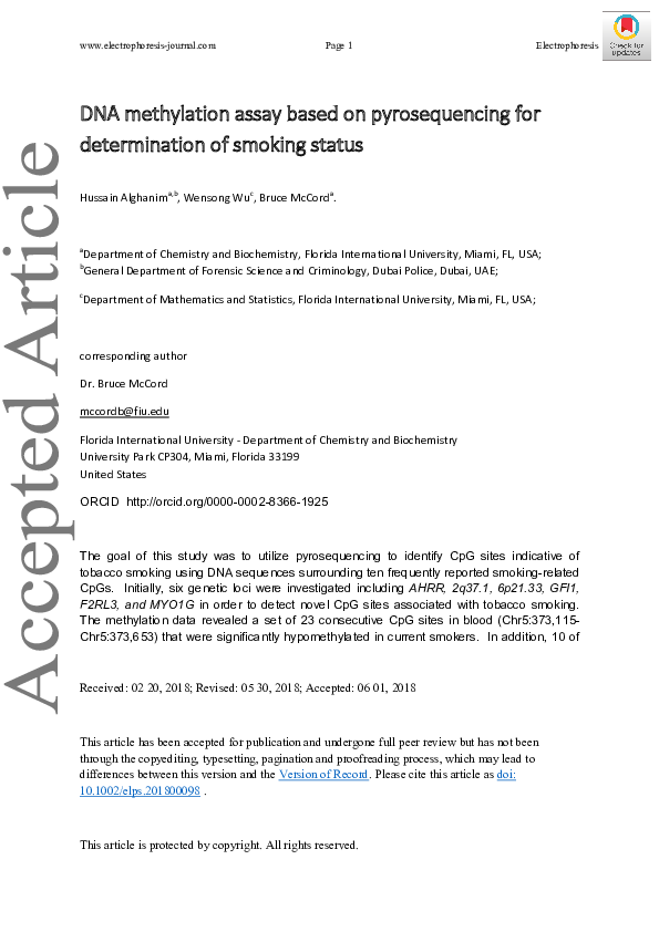 (PDF) DNA methylation assay based on pyrosequencing for determination of smoking status ...