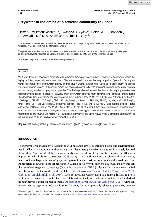 (PDF) Greywater in the drains of a sewered community in Ghana