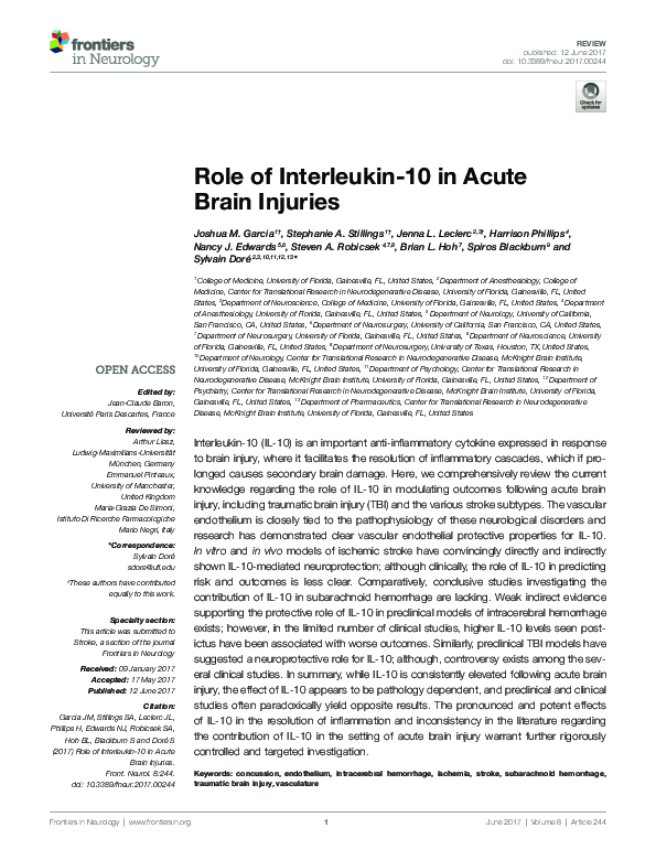(PDF) Role of Interleukin-10 in Acute Brain Injuries | Steven Robicsek - Academia.edu