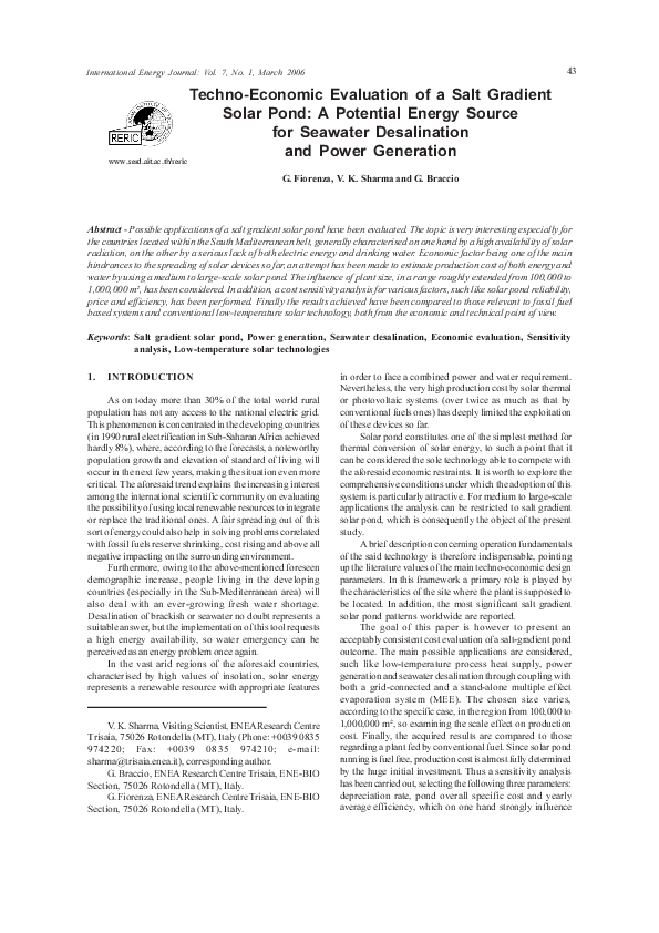 (PDF) Techno-Economic Evaluation of a Salt Gradient Solar Pond: A ...