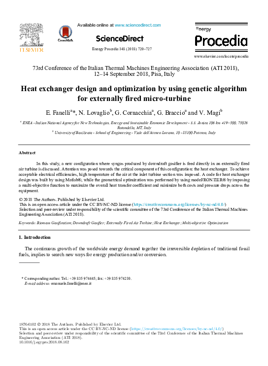 (PDF) Heat exchanger design and optimization by using genetic algorithm for externally fired ...