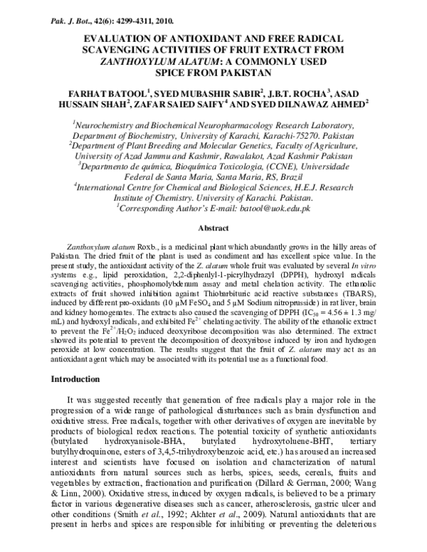 (PDF) Evaluation of Antioxidant and Free Radical Scavenging Activities ...