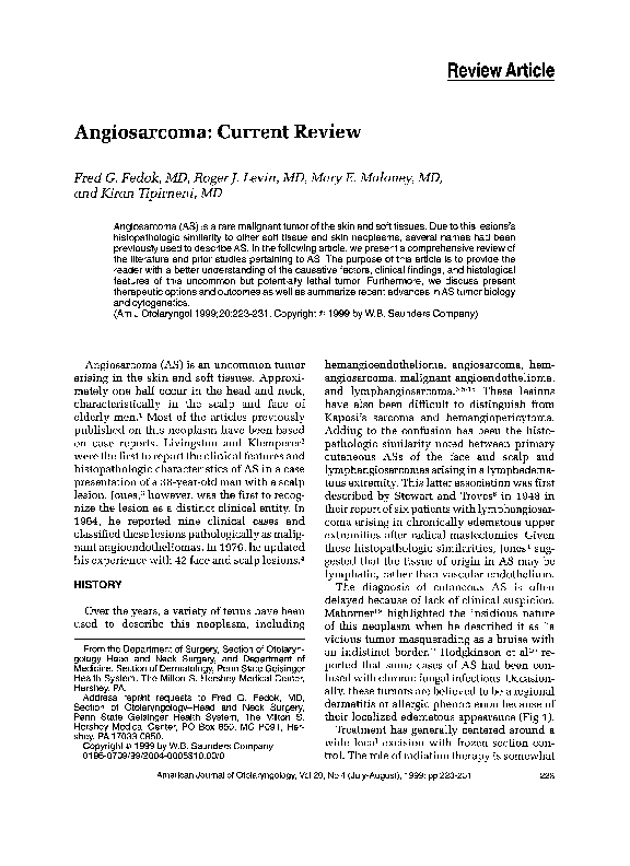 (PDF) Angiosarcoma: Current review