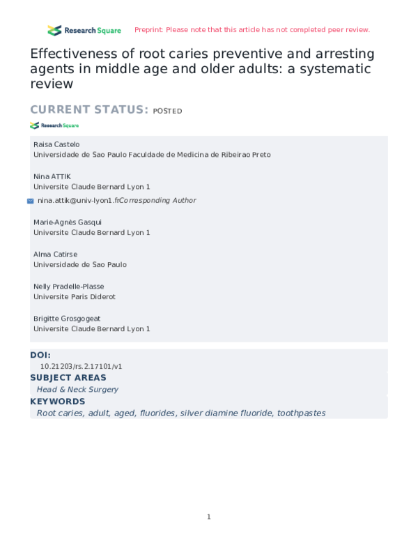 (PDF) Effectiveness of root caries preventive and arresting agents in middle age and older ...