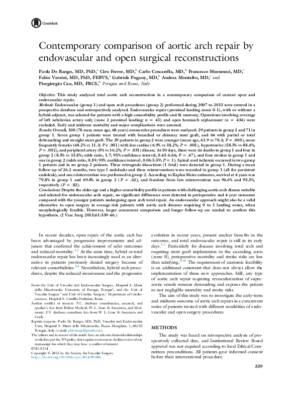 (PDF) Contemporary comparison of aortic arch repair by endovascular and ...